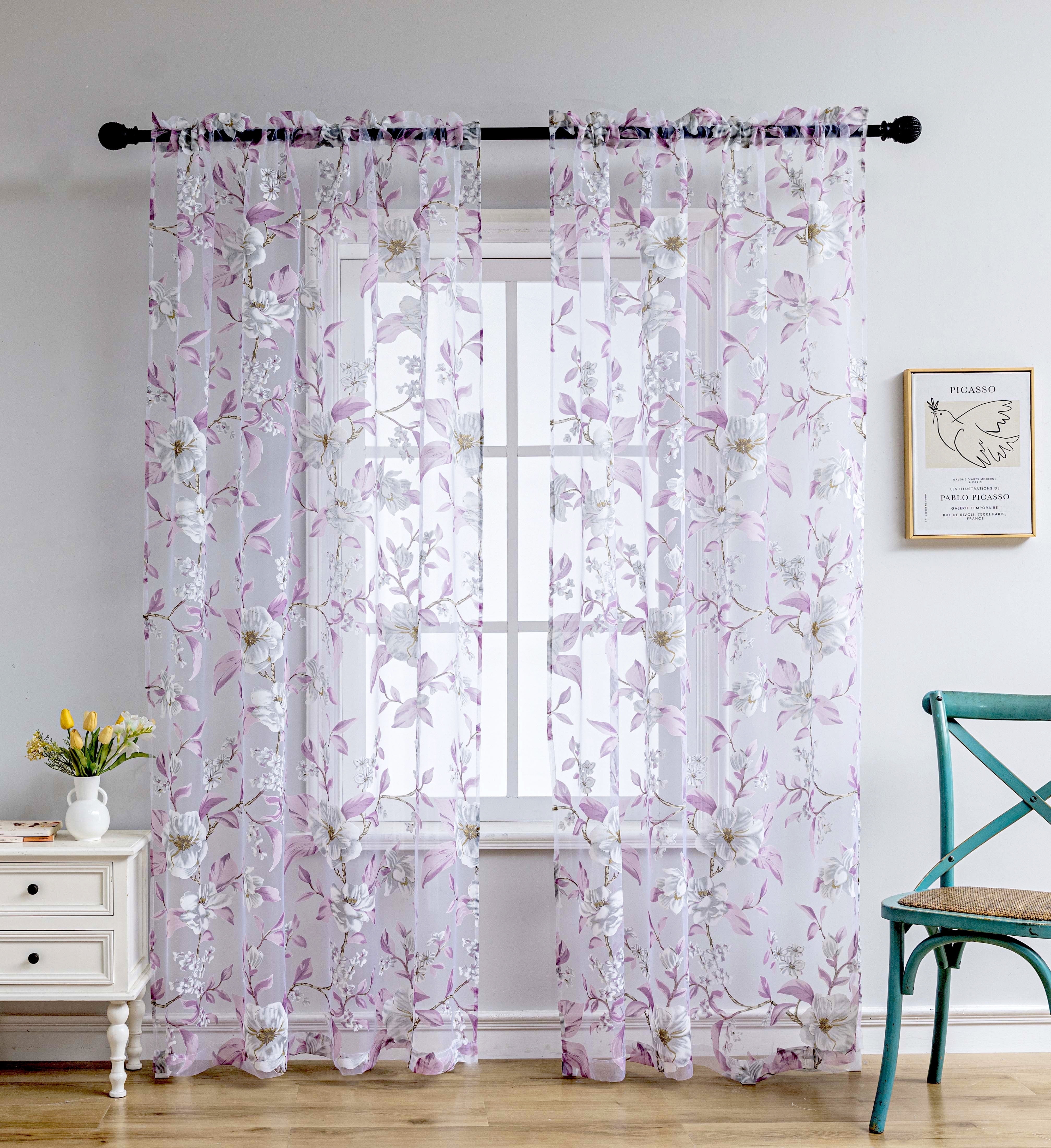 Mumo Purple Burnout Floral Light-Filtering Curtains for Living Room ...