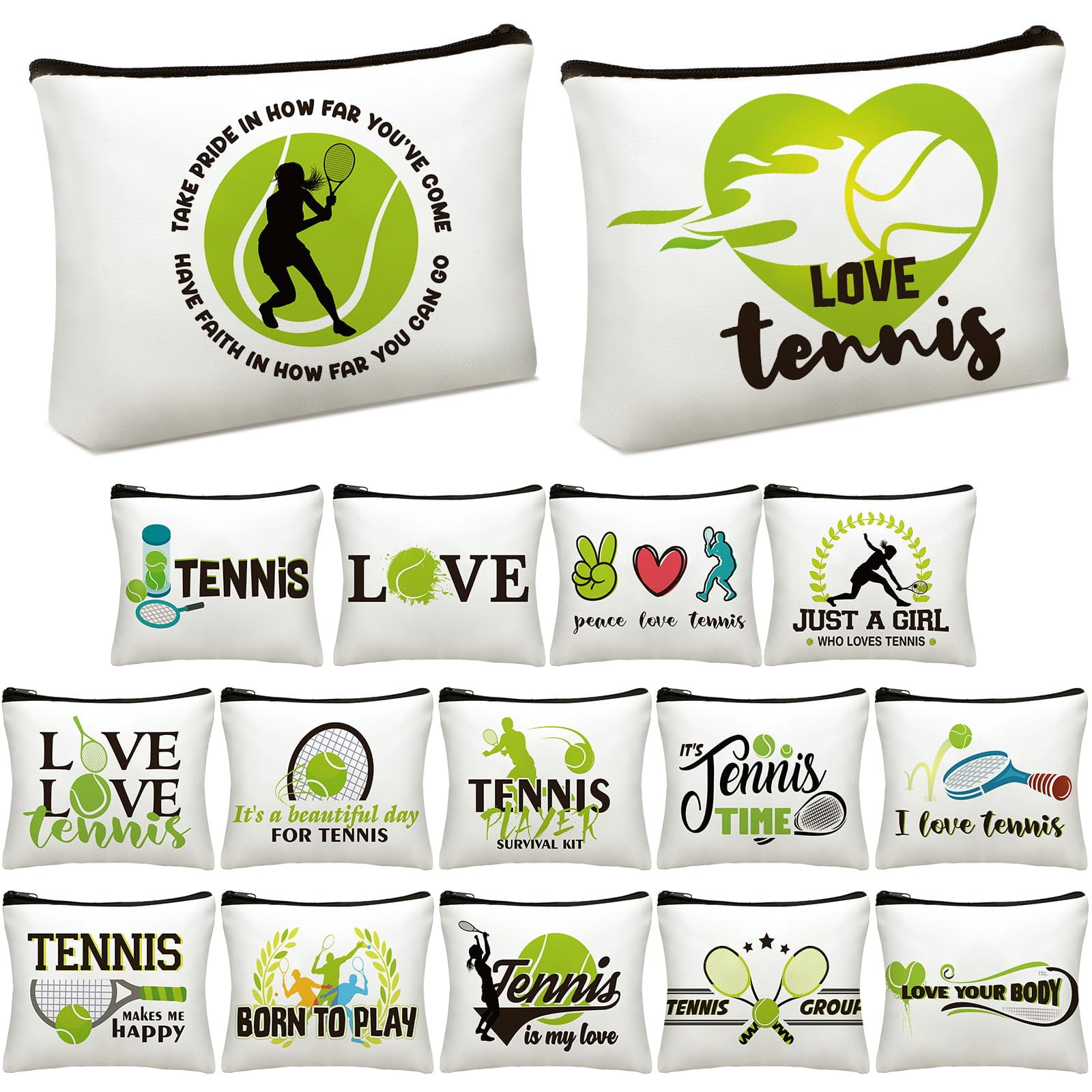 Mumufy 16 Pcs Tennis Gifts Makeup Bag Tennis Pouch Bag Inspirational ...