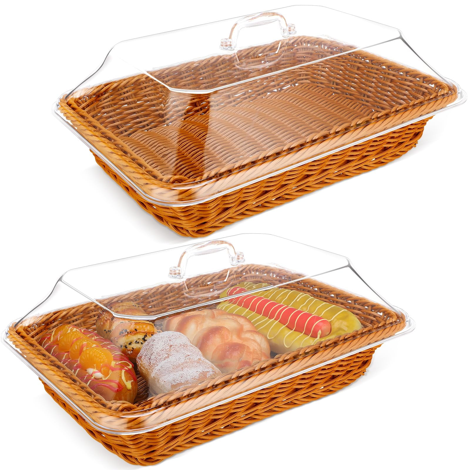 Mumufy 2 Pack Wicker Large Bread Basket for Serving with Acrylic Lid ...