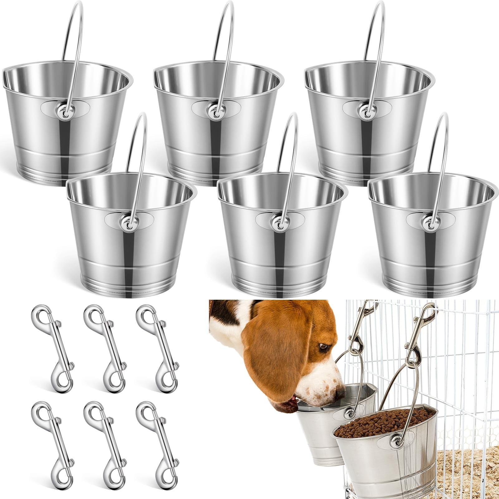 Mumufy 6 Set Stainless IRF13 Steel Flat Side Bucket 1 Quart Durable ...