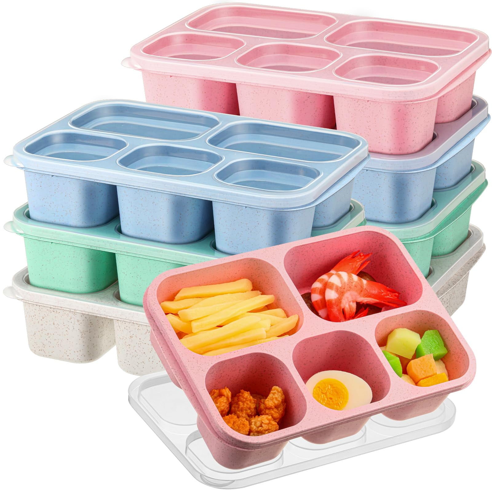 Mumufy 8 Pcs Lunch Box 5 Compartment Lunch Containers Adults Divided ...