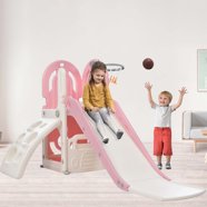 Gymax 2-Step Children Castle Slide Basketball Hoop and Telescope Toy ...