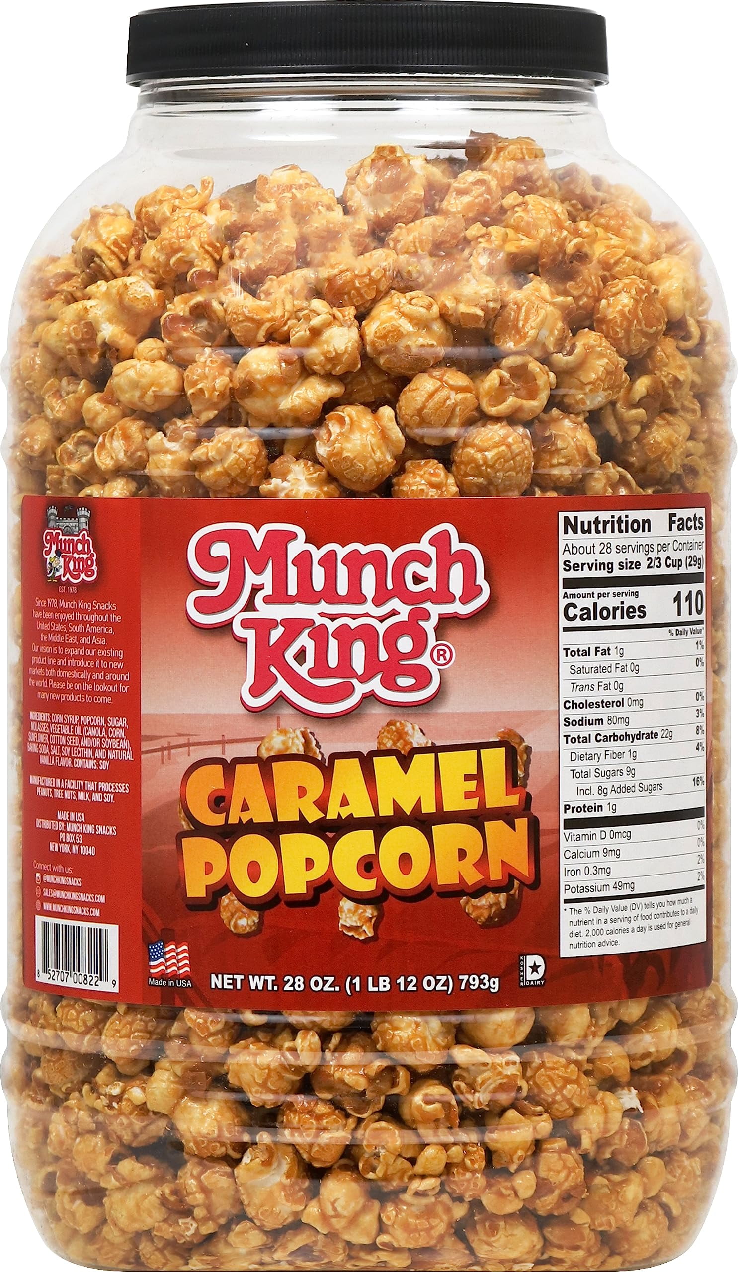 Munch King Snacks Caramel ZS23 Popcorn 28 oz. Barrel - Walmart.com