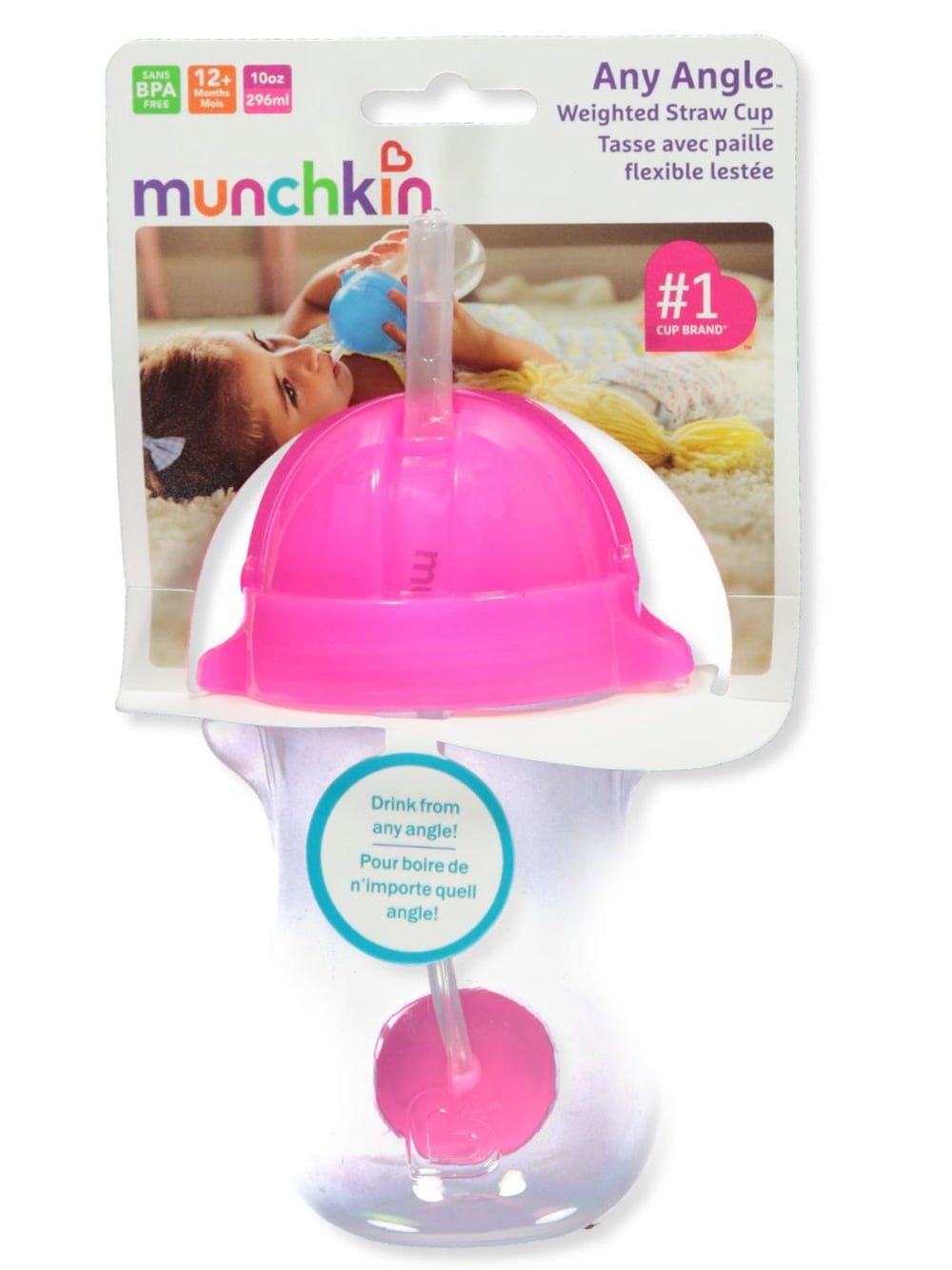 Munchkin Any Angle Weighted Straw Cup (10 oz.) - pink, one size ...