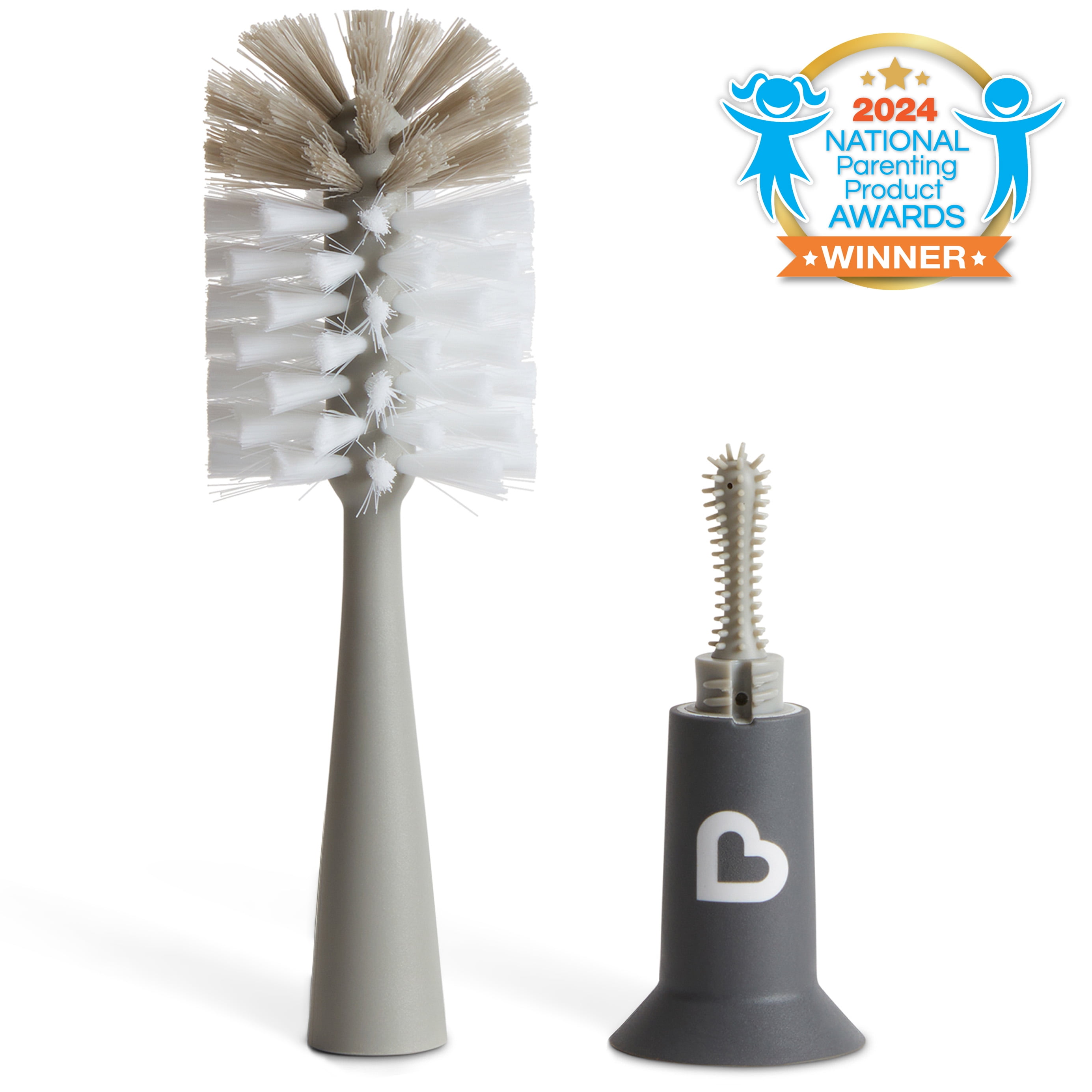 Munchkin Bristle Baby Bottle Brush Gray Unisex, Silicone Nipple Brush ...