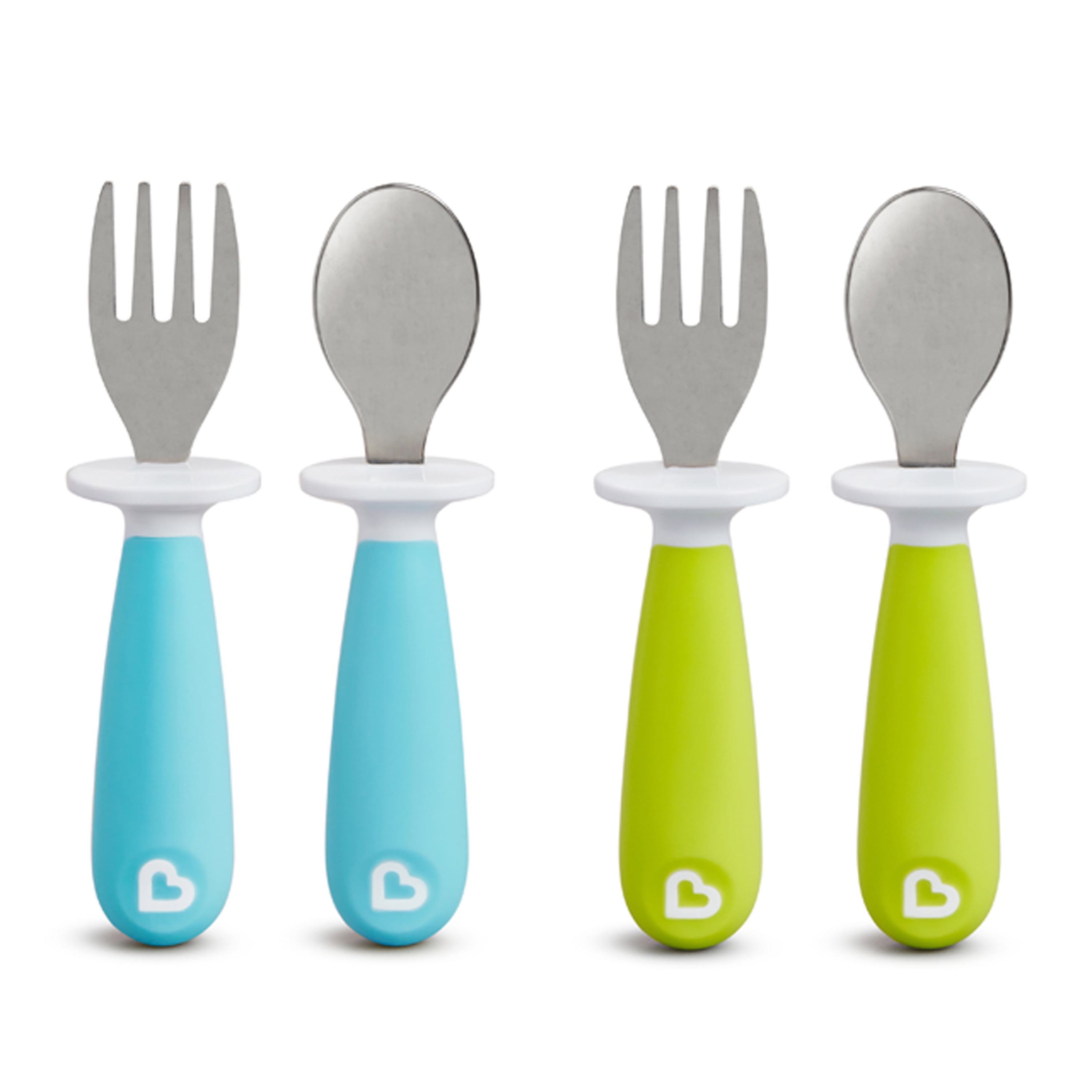 Munchkin Raise Toddler Utensil Set Blue Green 4 Pack Ergonomic Self ...
