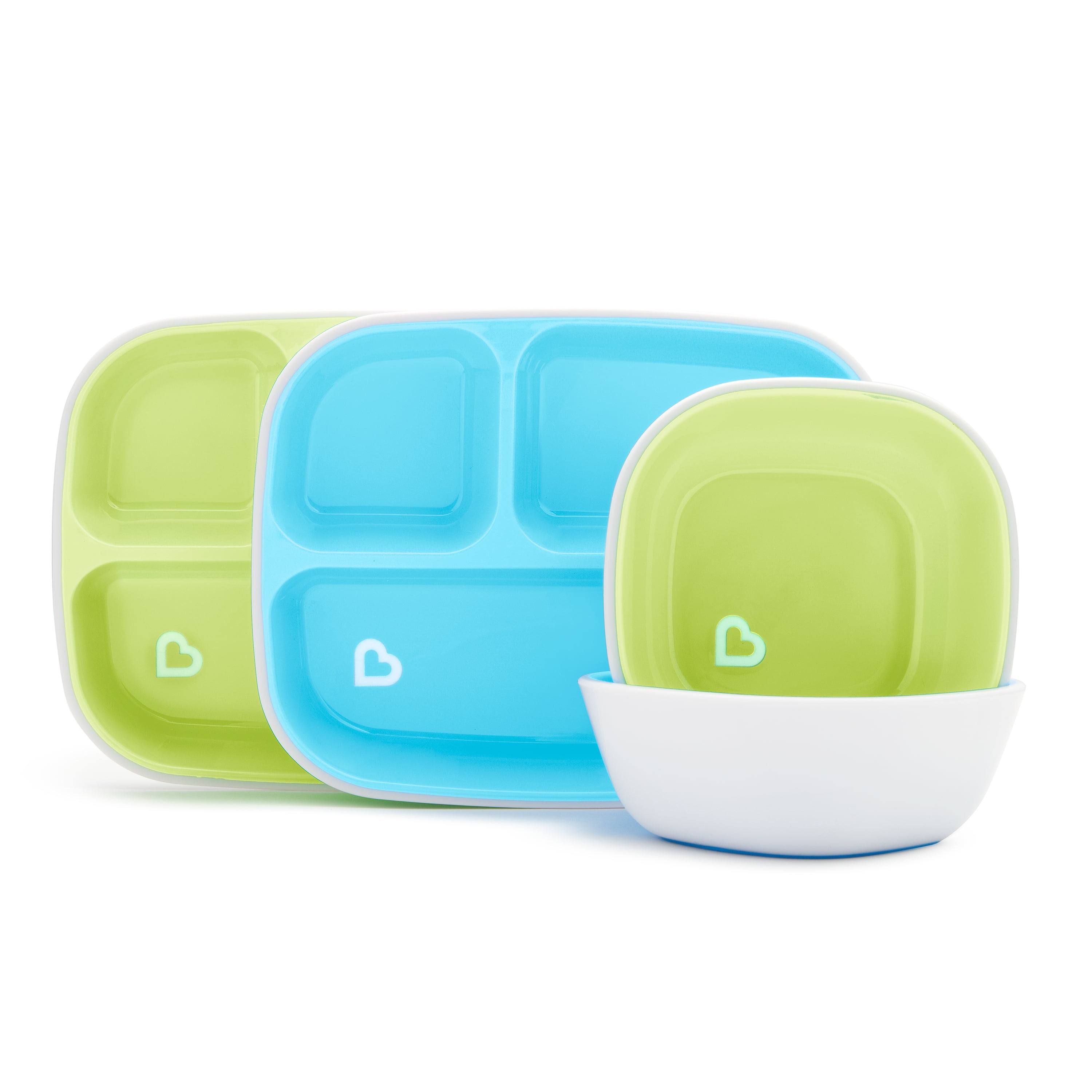 Munchkin Toddler Splash Divided Plate and Bowl Set Blue Green 4 Pieces ...