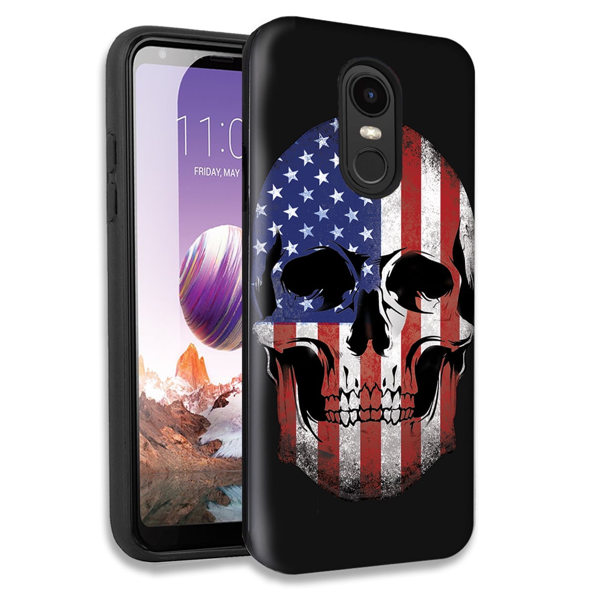 Mundaze American USA Flag Skull Double Layer Hybrid Case Cover For LG ...