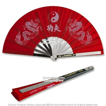 Metal Frame Kung Fu Fighting Fan - Yin Yang Dragons - Black - Walmart.com