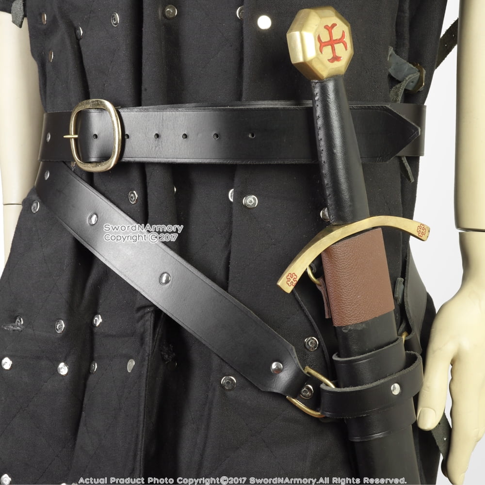 Munetoshi XL Medieval Double Wrap Genuine Black Leather Sword Belt w ...