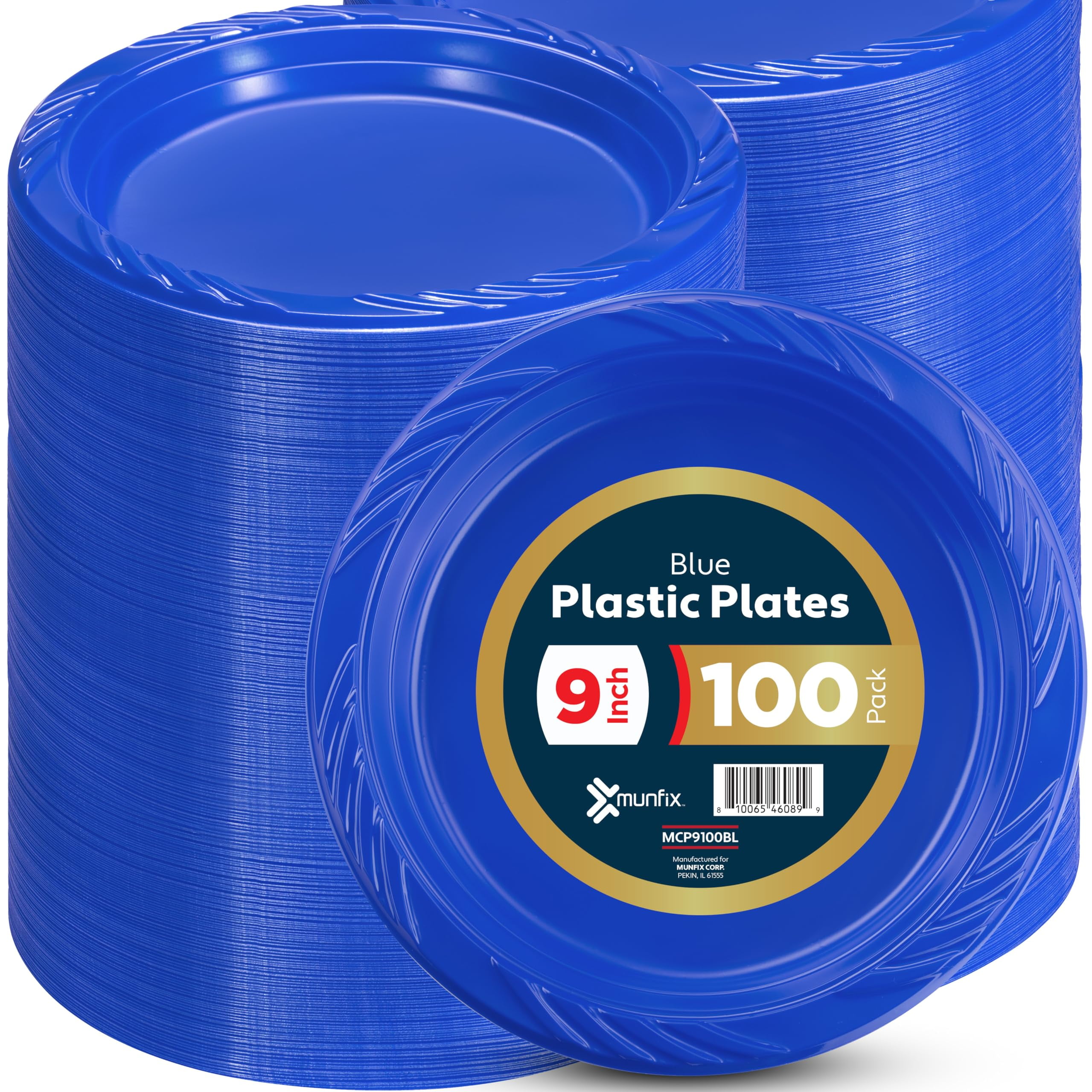 Munfix 100 Plastic Plates OIF8 Set - 9 Inch Plastic Dinner Plates ...