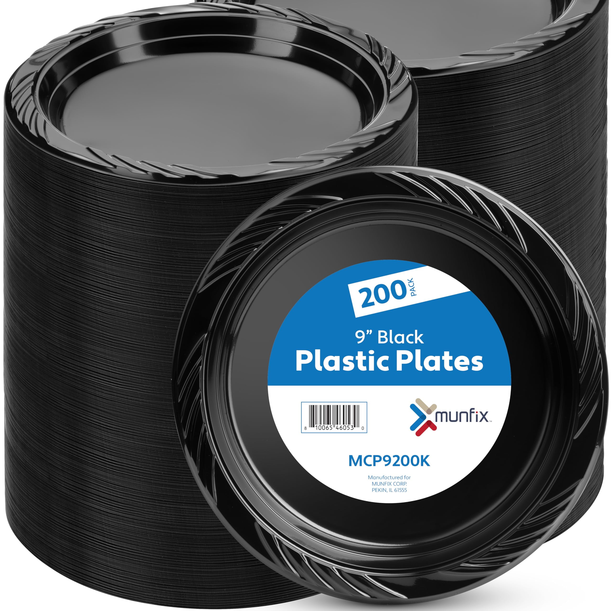 Munfix 200 Black Plastic Plates Set AFN1- 9 Inch Disposable Dinner ...