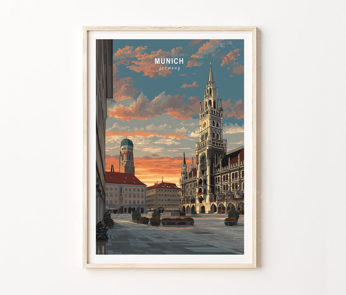 Munich Germany Marienplatz Historic City Square Wall Art, Unframed ...