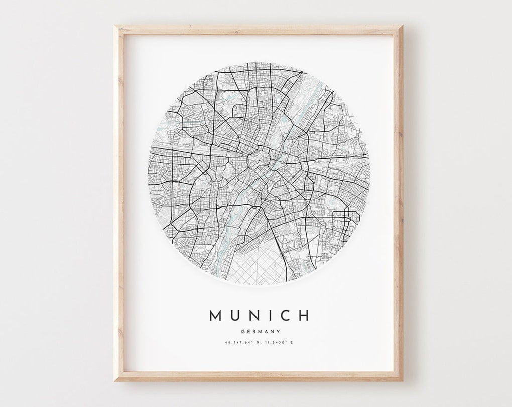 Munich Map Print, Munich Map Poster City Wall Art, Munich Road Map ...