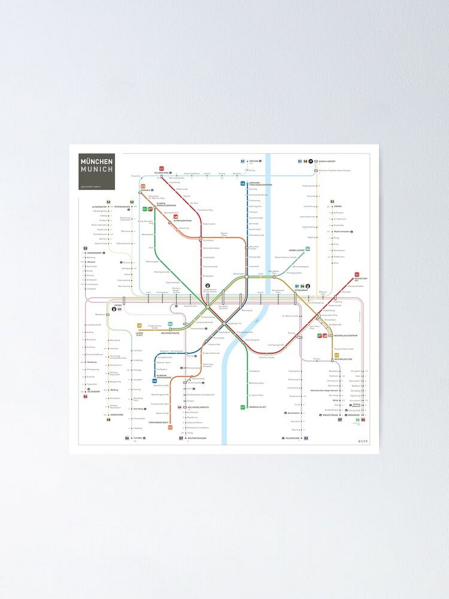 Munich Metro Map Modern Art Decor Unframe - Walmart.com