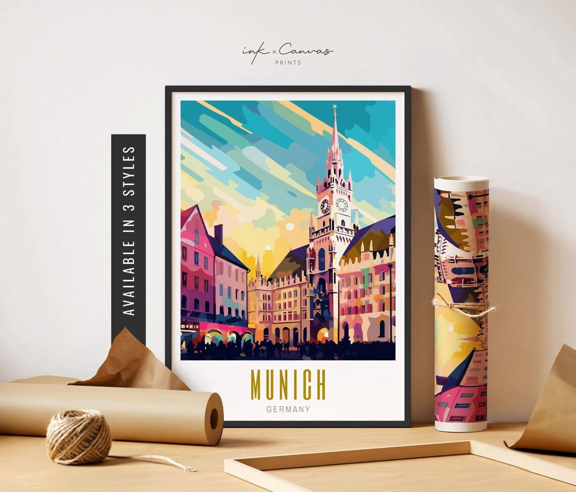 Munich Travel Poster Munich Travel Poster Munich Wall Art Marienplatz ...