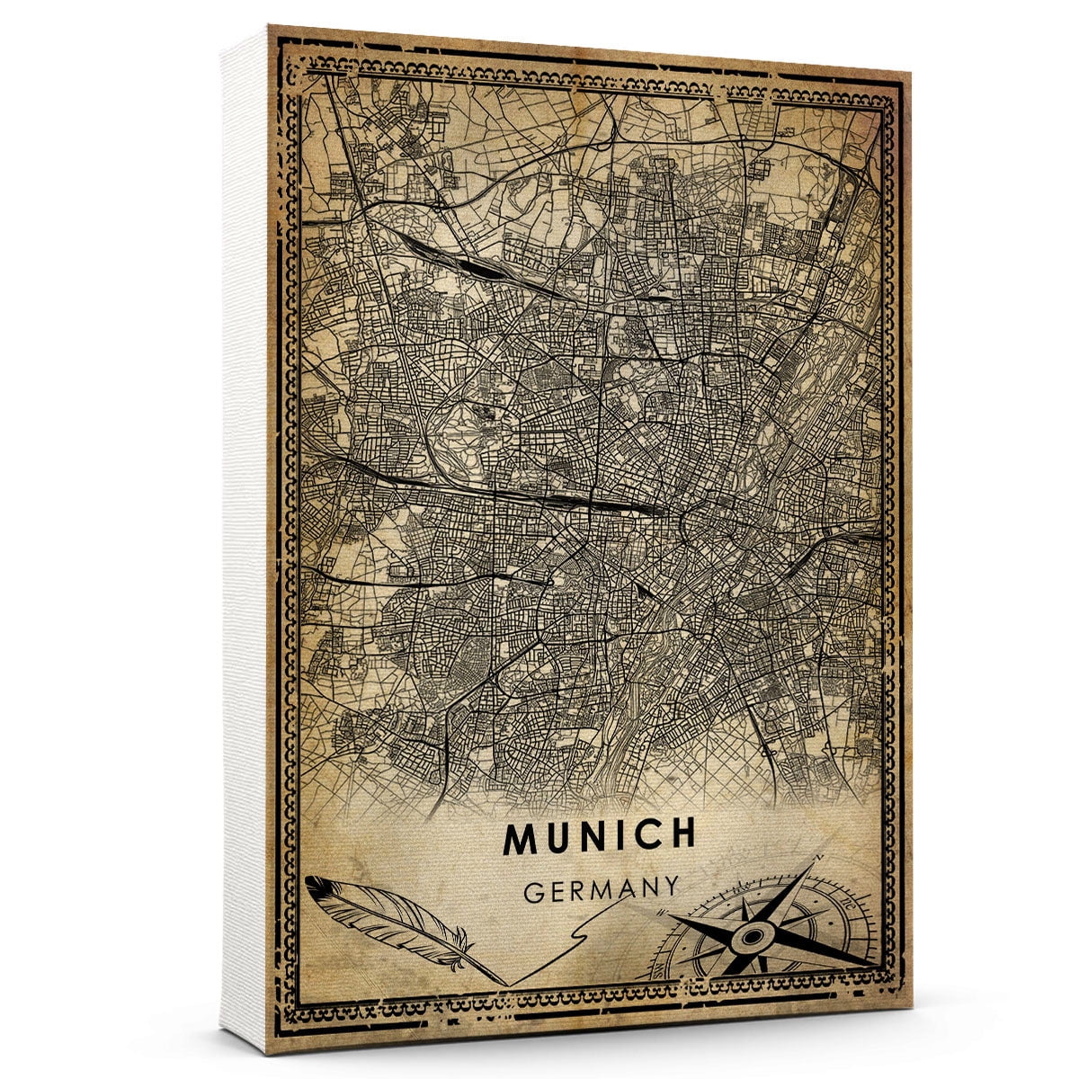Munich Vintage Map Prints Canvas, Germany Map Art Canvas, Canvas ...
