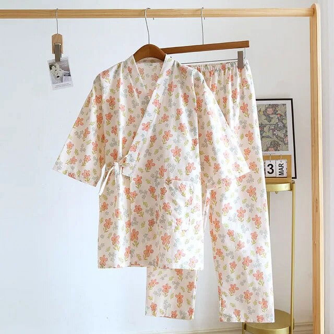 Municipal 100% Cotton Yarn Summer Women Pajama 2Pcs kimono pajamas ...