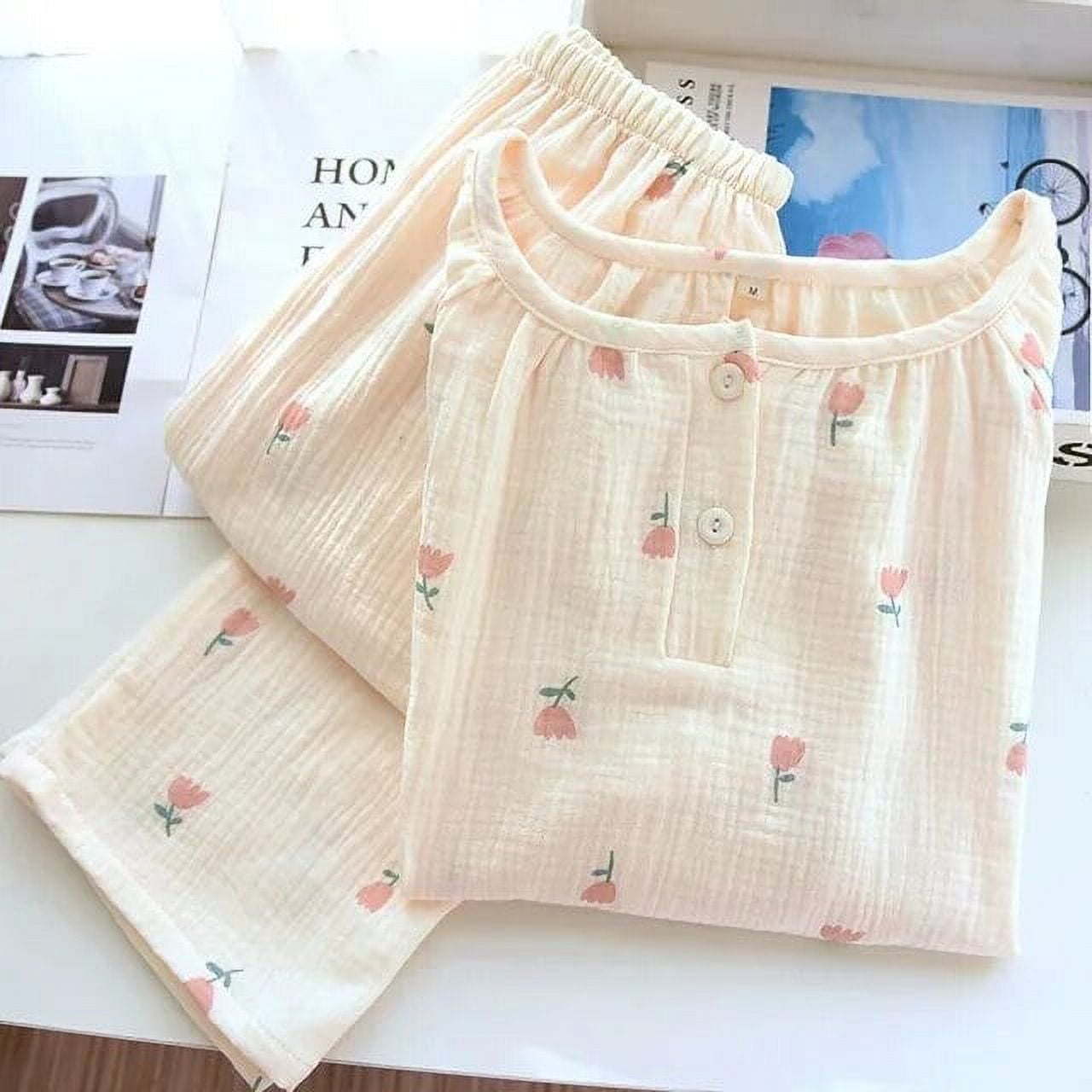 Municipal 100% Cotton Yarn Women Pajamas Sleepwear Floral Print Female ...