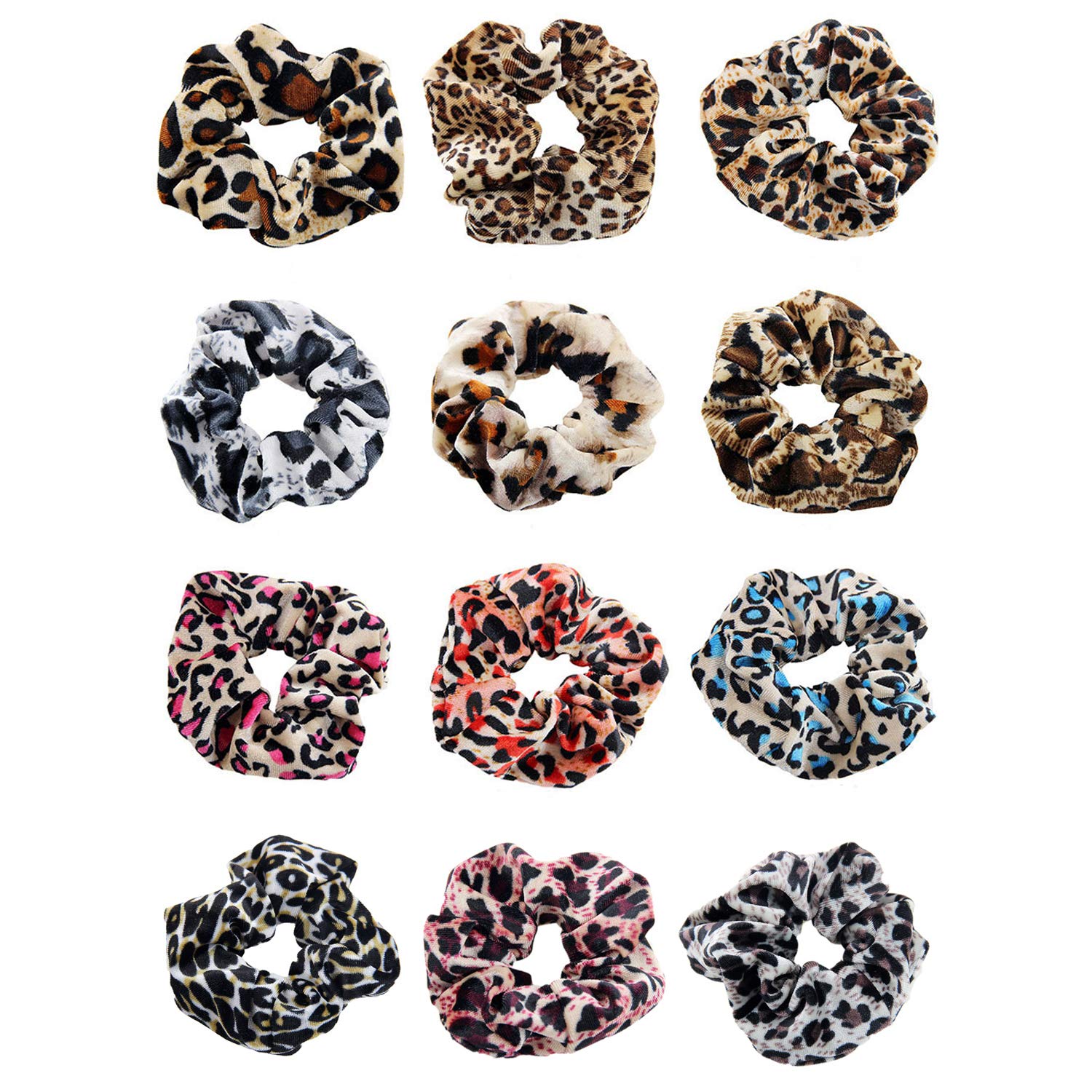 Municipal 12 Pack Women's Animal Style Leopard Print Hair Scrunchies ...