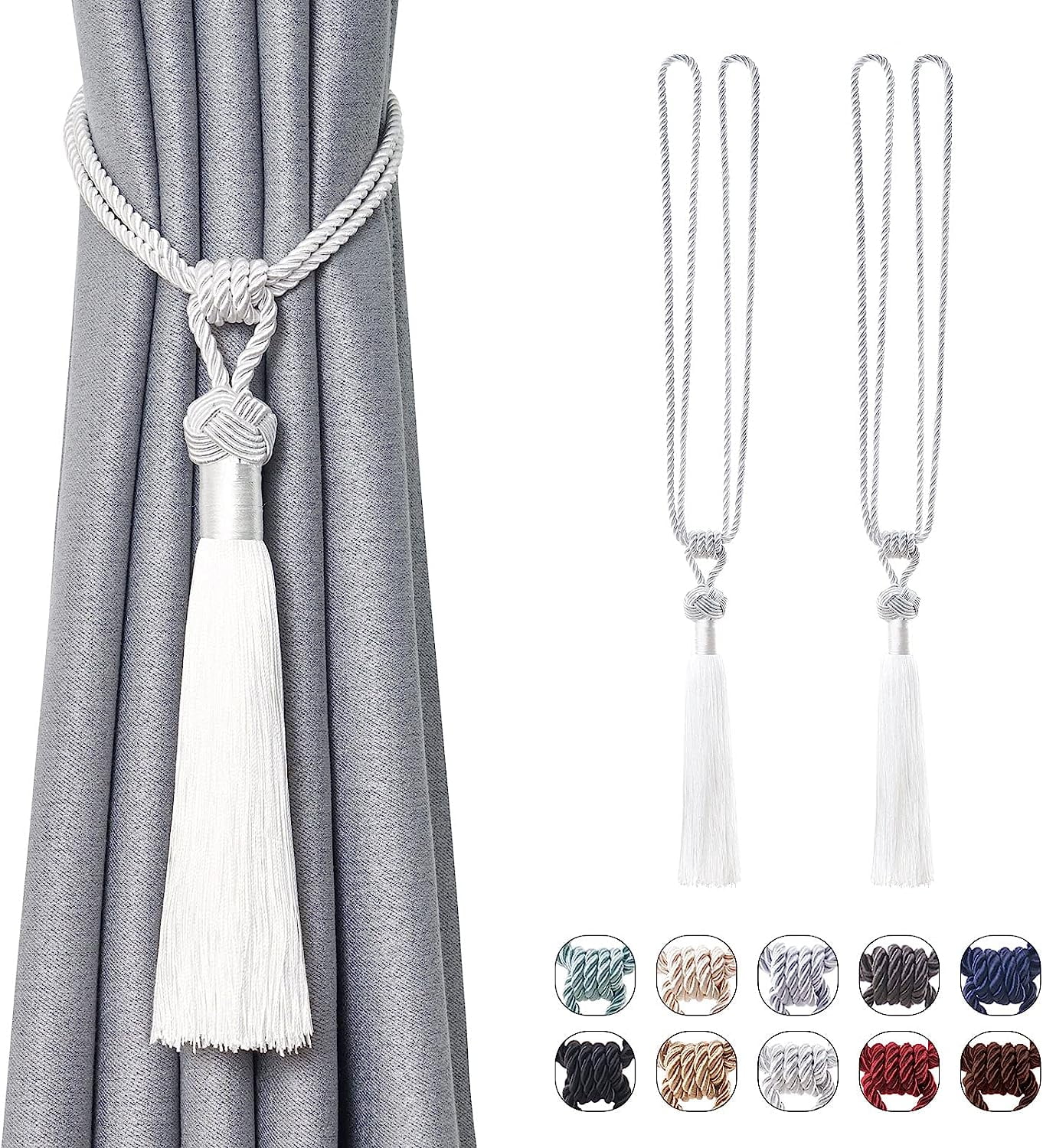 Municipal 2 Pack Long Tassel Curtain Tiebacks Handmade Braided Rope ...