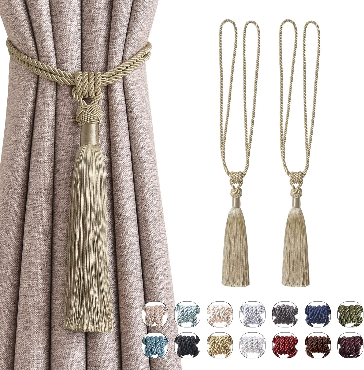 Municipal 2 Pack Long Tassel Curtain Tiebacks Handmade Braided Rope ...