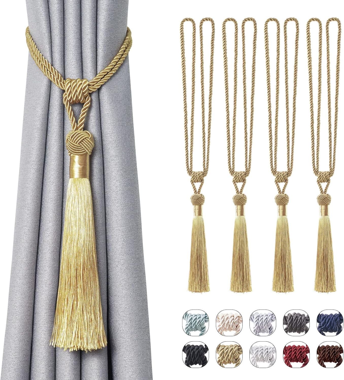 Municipal 2 Pack Long Tassel Curtain Tiebacks Handmade Braided Rope ...