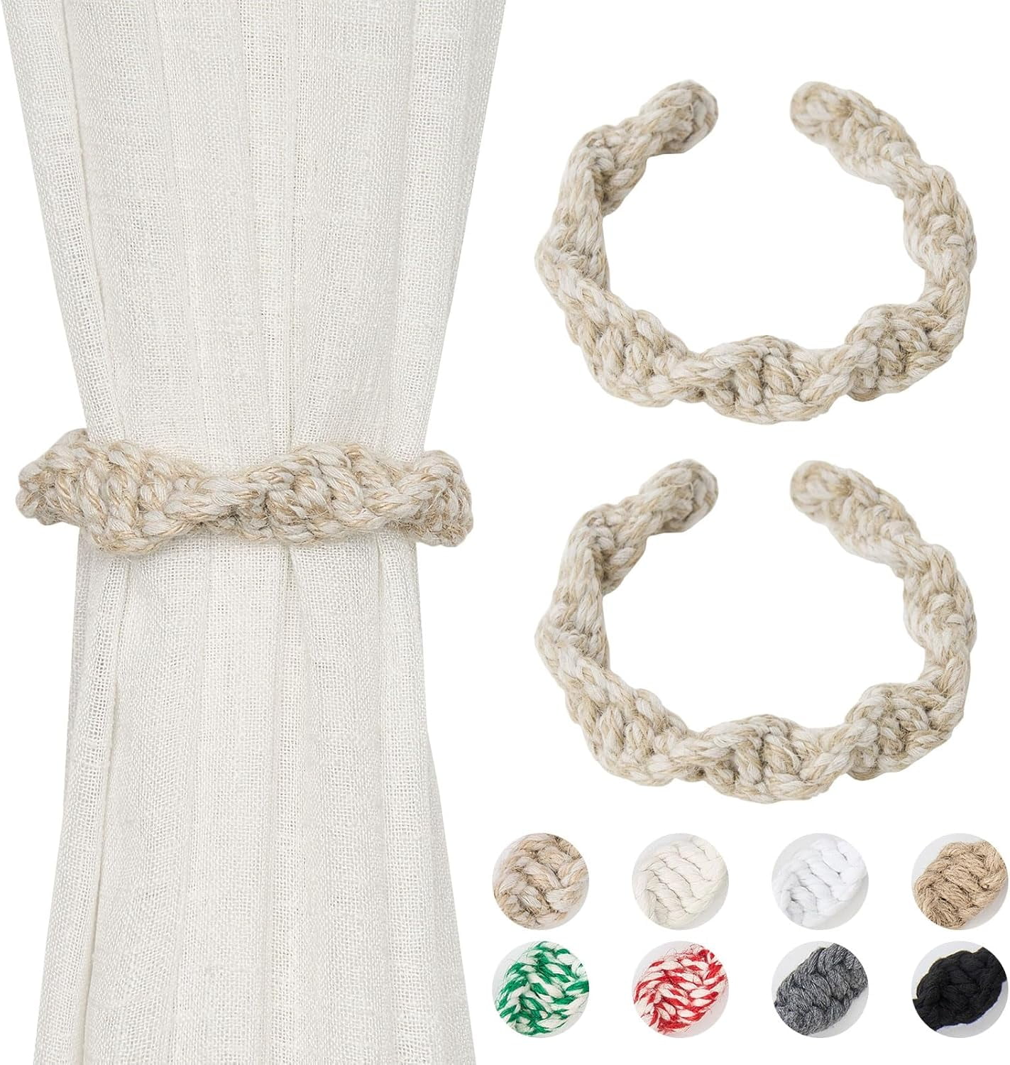 Municipal 2 Pack Natural Jute Rope Curtain Tiebacks Farmhouse Rustic ...