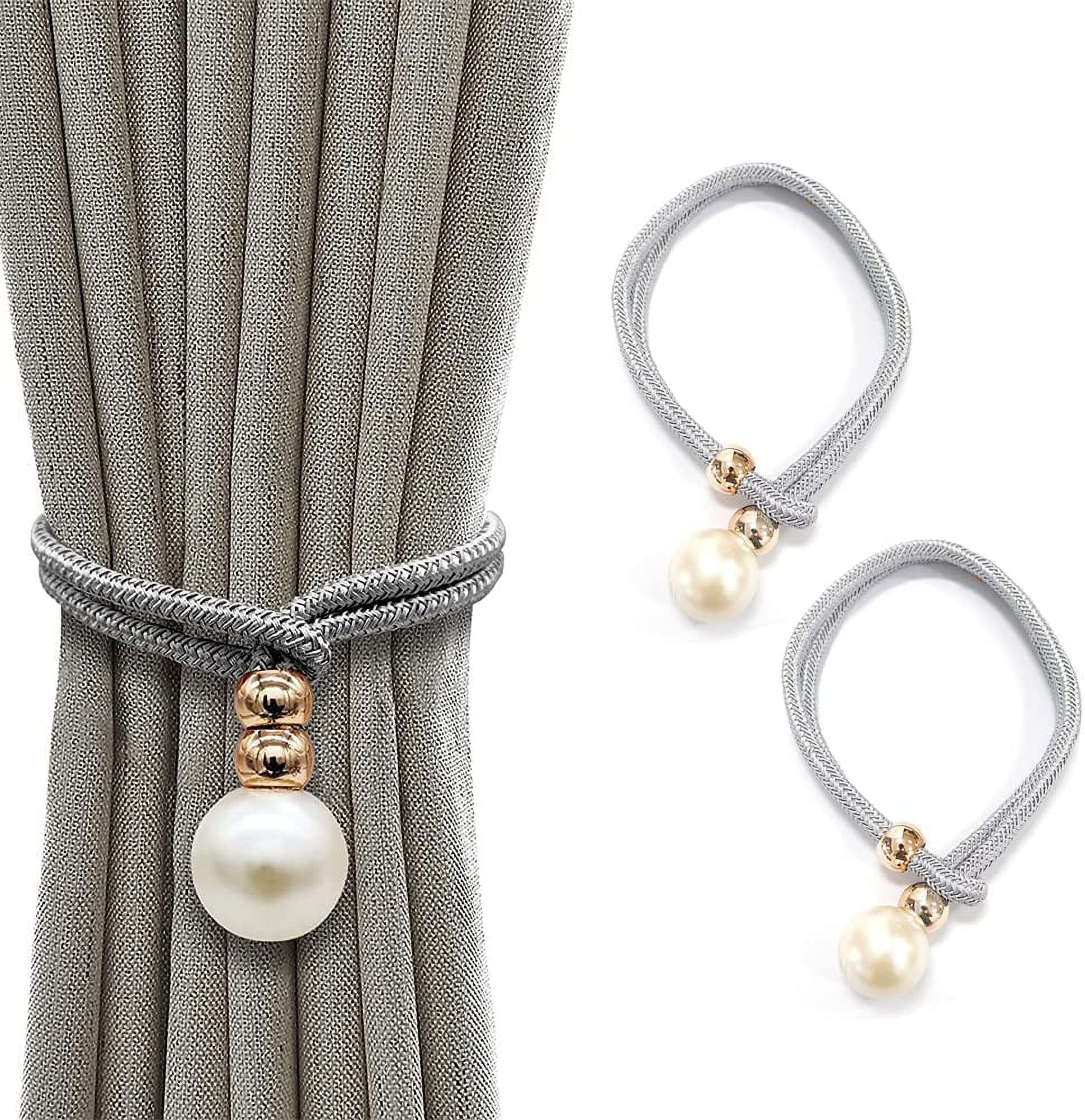 Municipal 2Pcs Curtain Tiebacks with Pearls Adjustable Pull-Out Rope ...