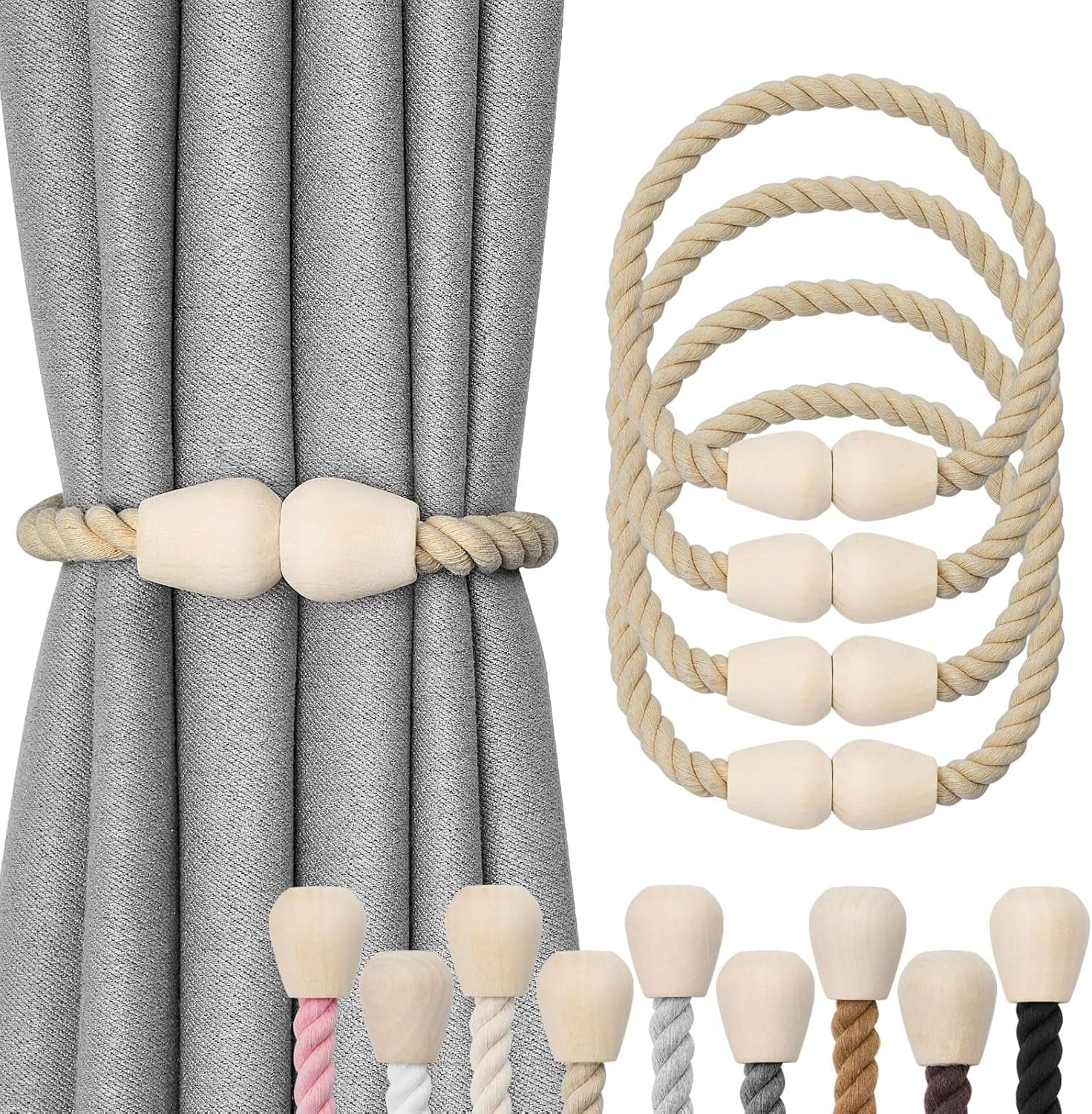 Municipal 4 Pack Wooden Magnetic Curtain Tiebacks Elegant Boho Home ...