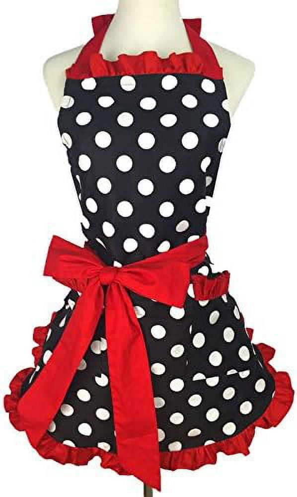 Municipal Cotton Polka Dot Kitchen Apron Ruffle Side Womens Aprons for ...