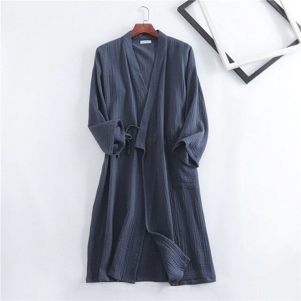 Municipal Couples Crepe Gauze Bathrobe Solid 100% Cotton Robe Long-sleeved V-neck Kimono Wedding ...