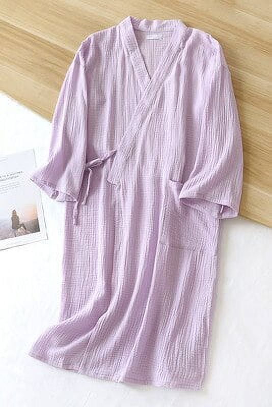 Municipal Couples Crepe Gauze Bathrobe Solid 100% Cotton Robe Long ...