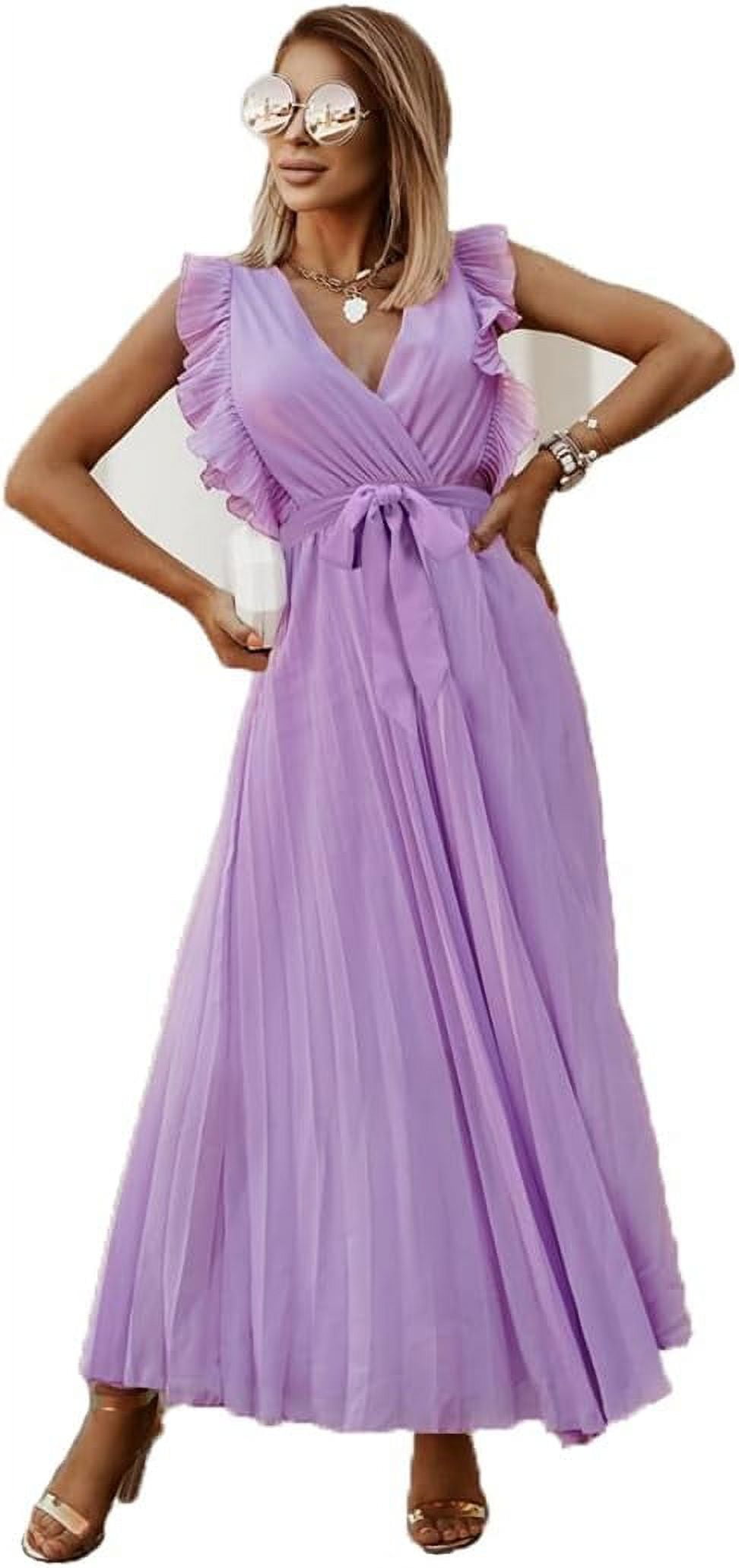 Municipal Elegant Beach Long Dress Pleated Skirt Ruffle Sleeve Maxi ...