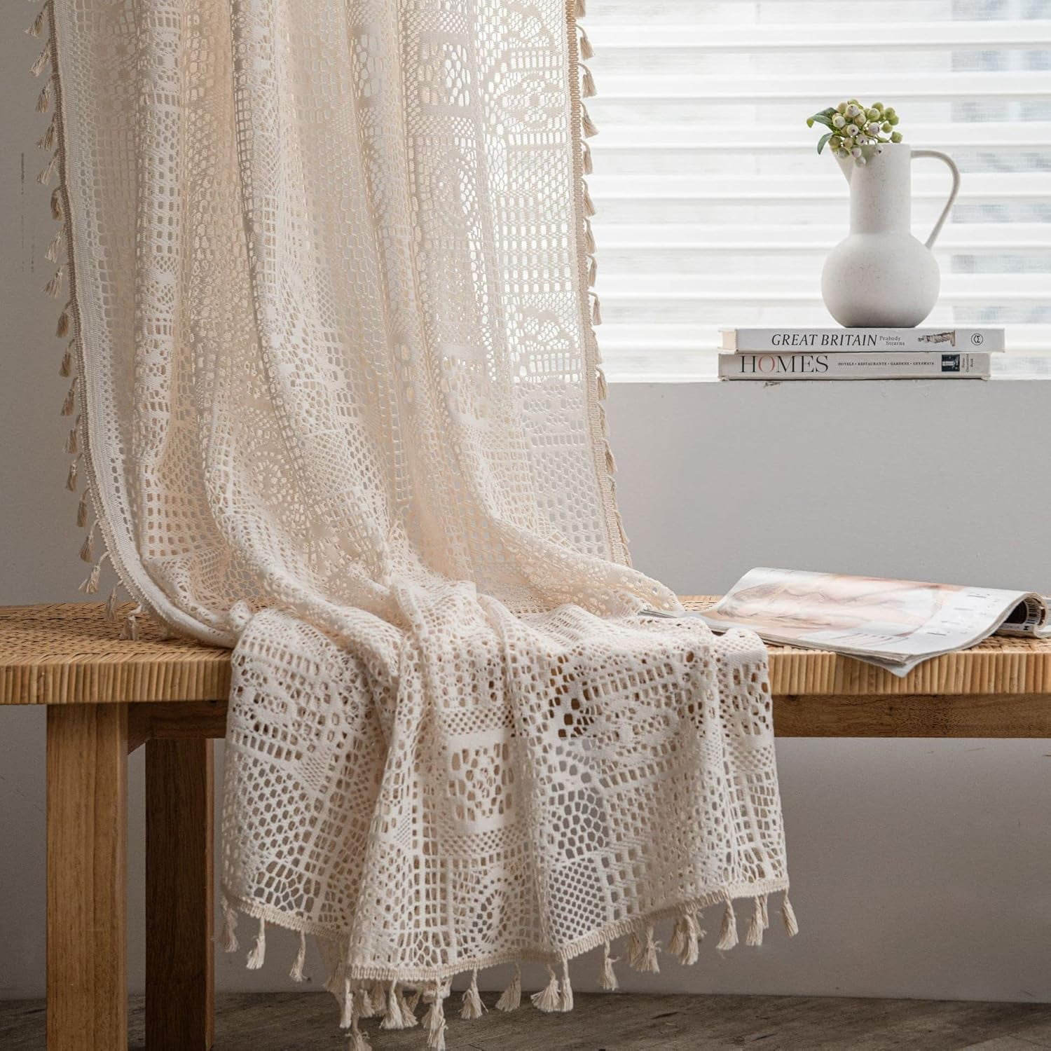 Municipal Farmhouse Crochet Curtains for Living Room Hollow Out Lace ...