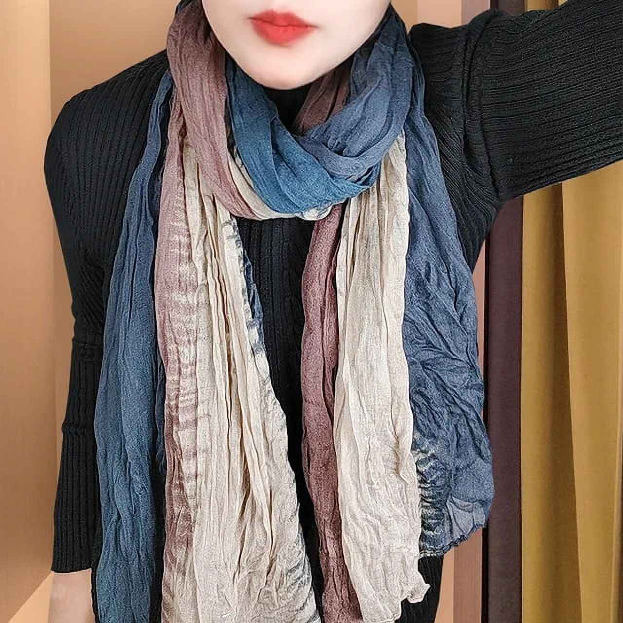 Municipal Fashion Cotton Linen Crumpled Gradient Neck Guard Silk Scarf ...