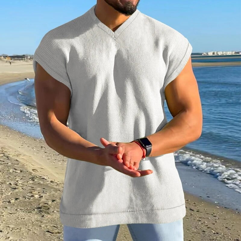 Municipal Fashion Loose Solid Ribbed Tank Tops Men Casual Sleeveless V ...