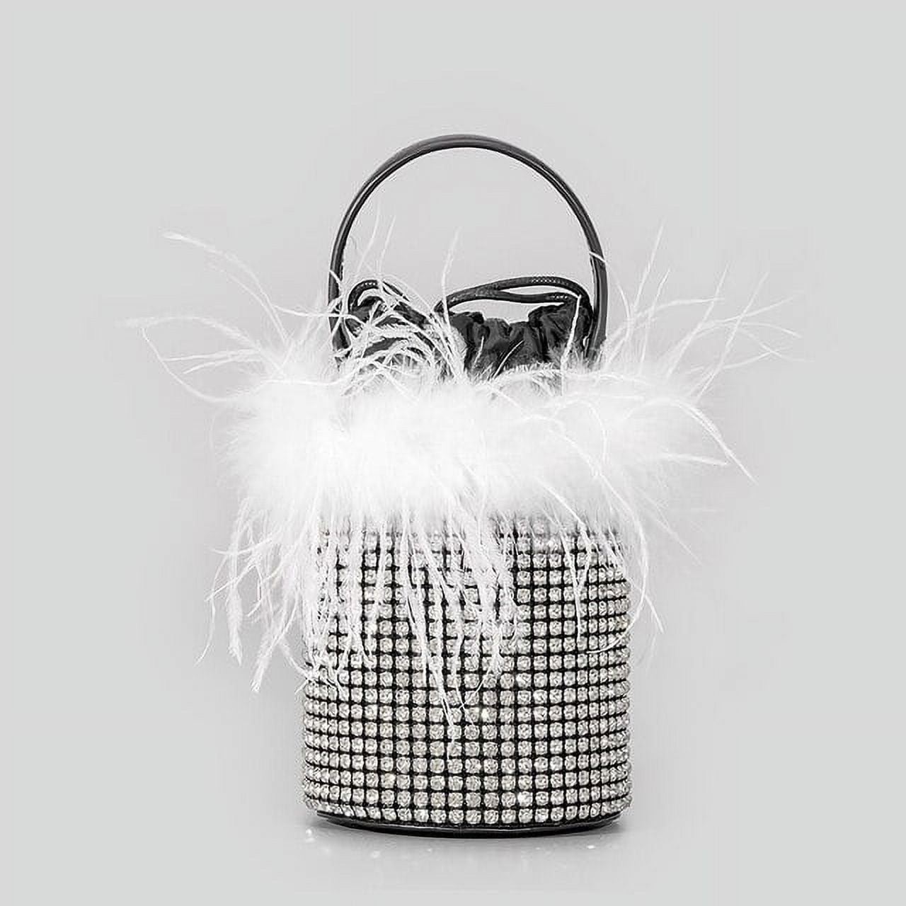 Municipal Fashion Ostrich Feather Diamonds Evening Bag Crystal Mesh ...