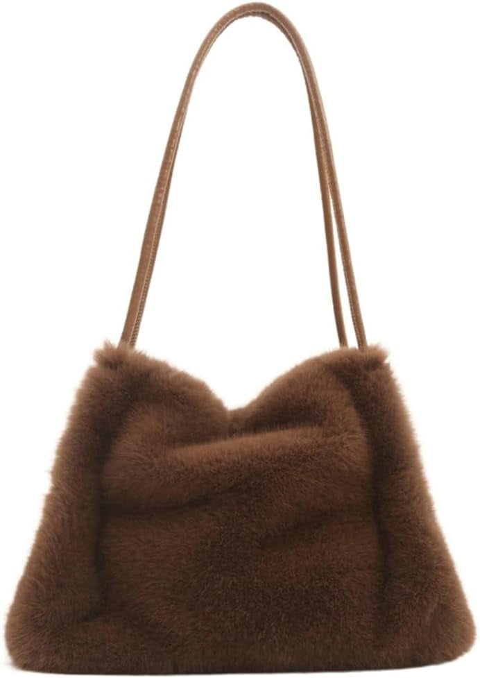 HLSOHJP Faux Fur Tote Bag Women Fuzzy Hobo Bags Bucket Shoulder Bag ...