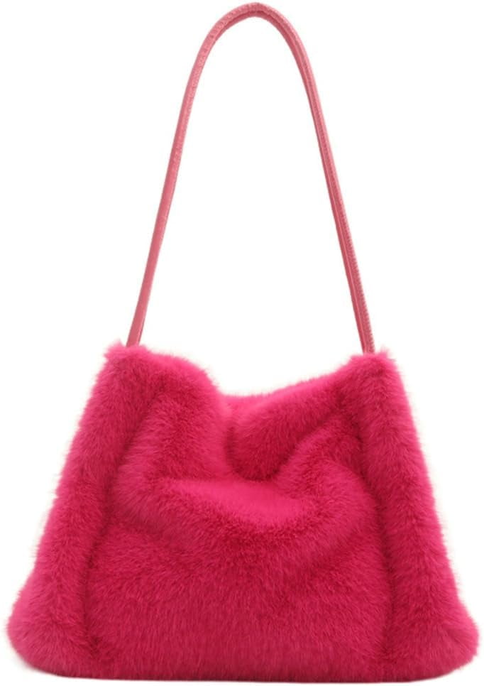 Municipal Faux Fur Tote Bag Women Fuzzy Hobo Bags Bucket Shoulder Bag ...