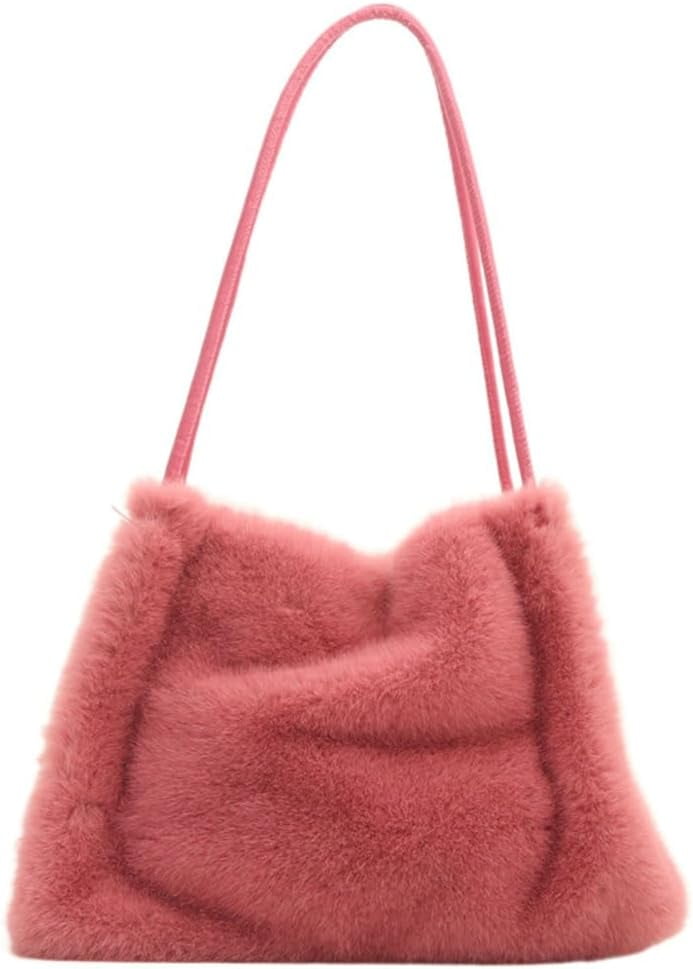 HLSOHJP Faux Fur Tote Bag Women Fuzzy Hobo Bags Bucket Shoulder Bag ...