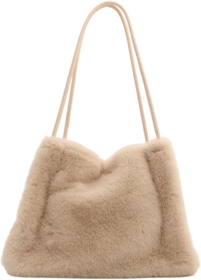 HLSOHJP Faux Fur Tote Bag Women Fuzzy Hobo Bags Bucket Shoulder Bag ...