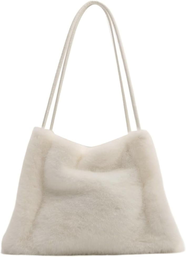 HLSOHJP Faux Fur Tote Bag Women Fuzzy Hobo Bags Bucket Shoulder Bag ...