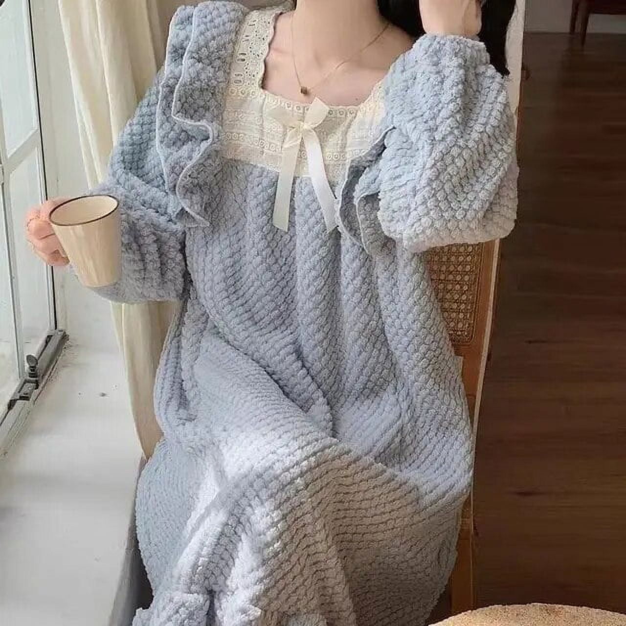 Municipal Fleece Nightgown Lace Sleepwear Womens Ruffles Night Dress ...