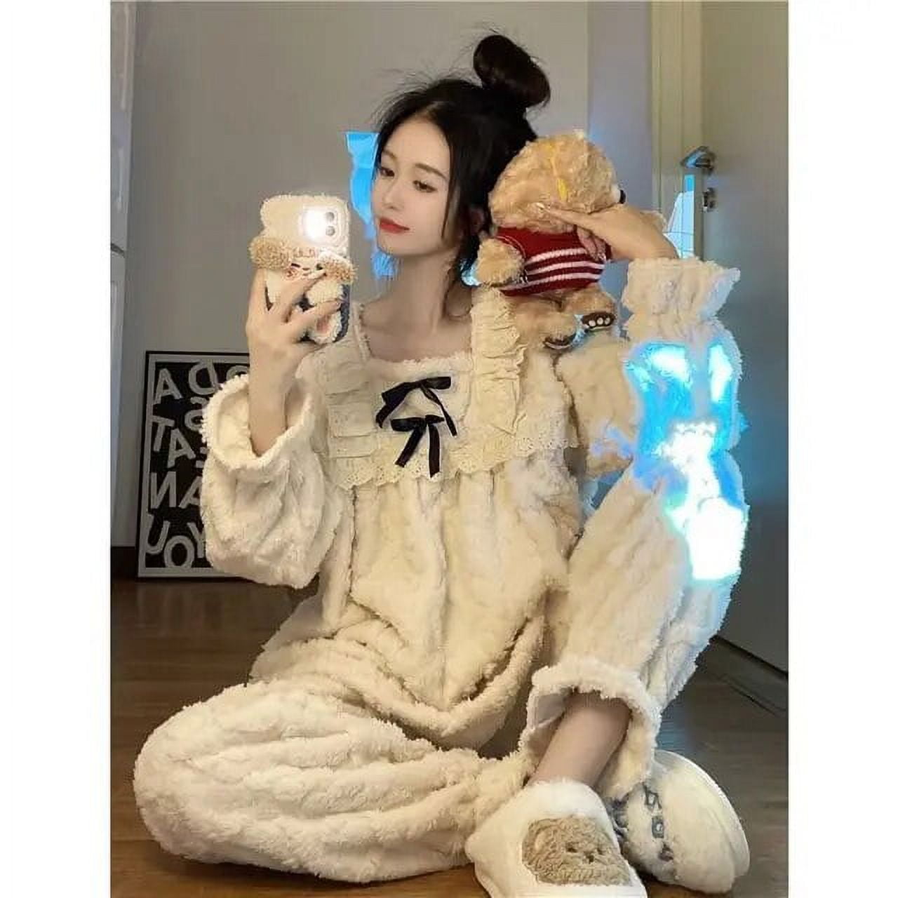 Municipal Fleece Sleepwear Women Pajamas Set for Women 2 Pieces Lace ...