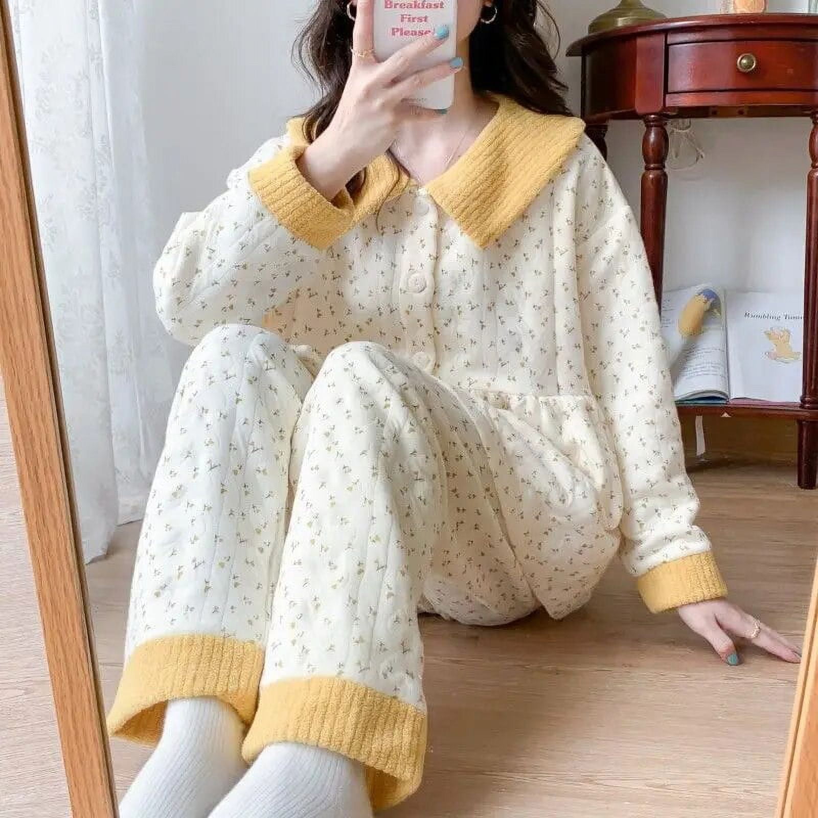 Municipal Floral Women Pajamas Set Fleece Sleepwear Winter 2 Piece Pant ...
