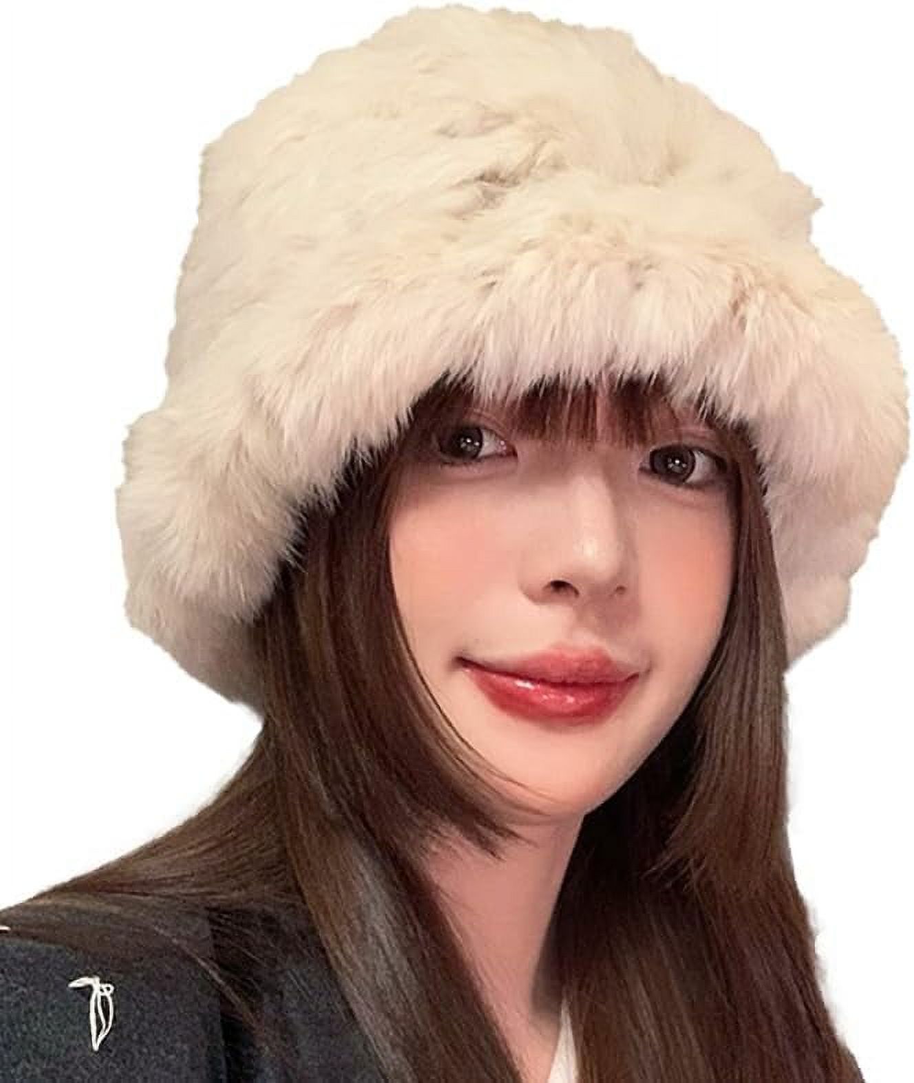 Municipal Fluffy Fisherman Hat for Women Furry Knit Bucket Hat Wide ...