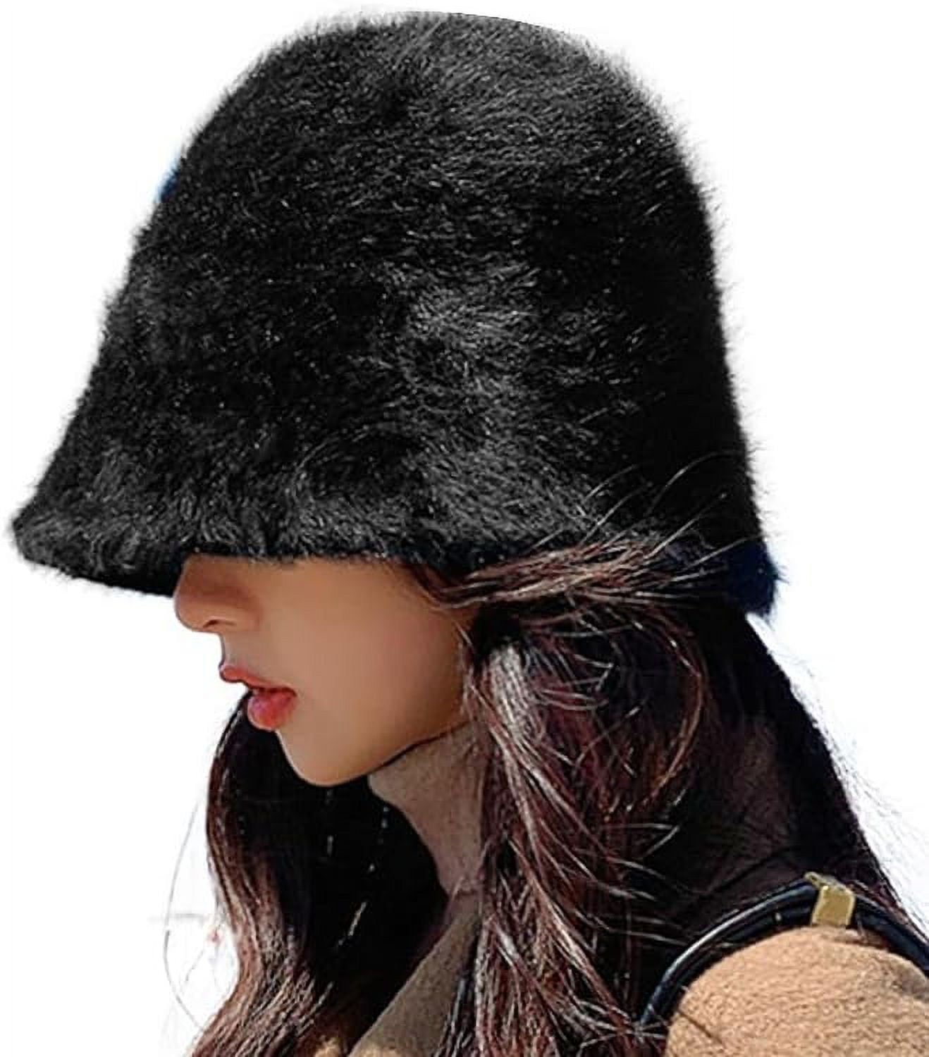 Municipal Fluffy Fisherman Hat for Women Plush Bucket Hat Wide Brim ...