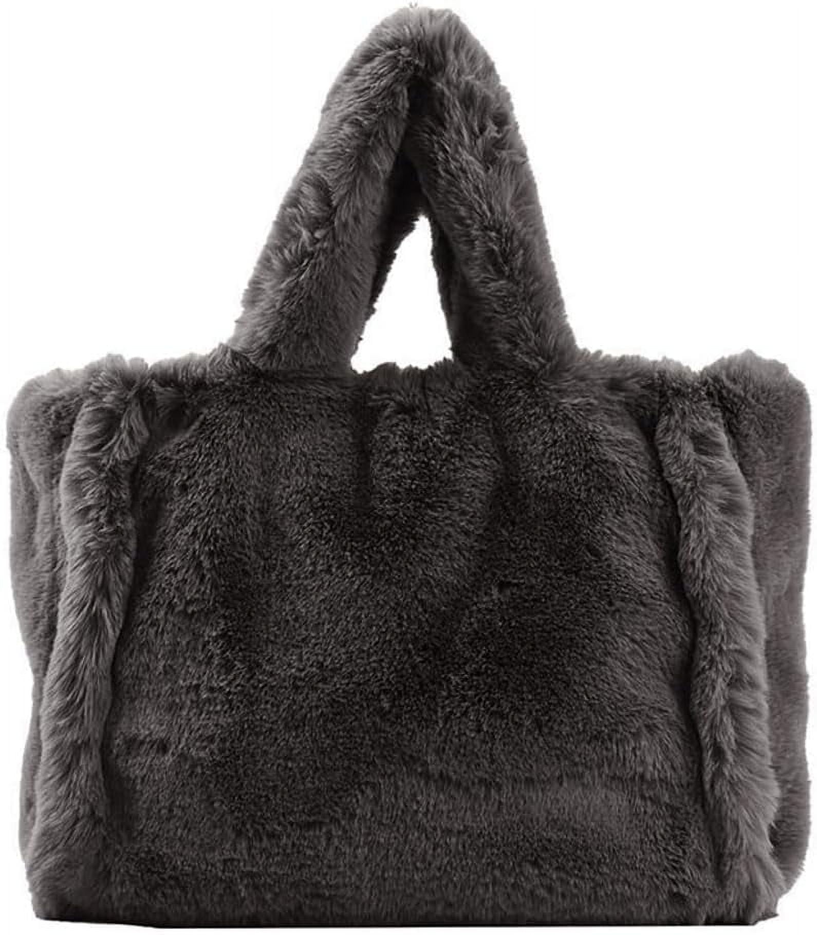 Municipal Furry Tote Bag for Women Fluffy Long Plush Handbag Large Tote ...