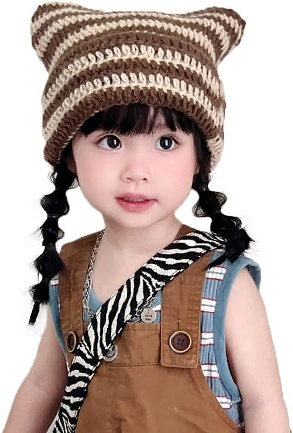 Municipal Girls Y2K Crochet Beanie with Ears Cat Ear Knitted Hat for ...